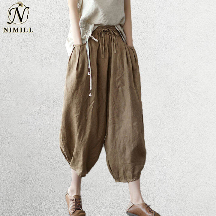 Women Casual Elasticated Waist Side Pocket Detail Ankle Length Balloon ...