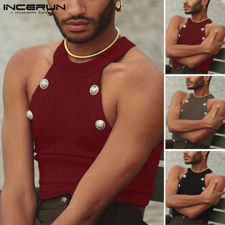 Beehoo INCERUN เสื้อคอเสื้อกล้ามคล้องคอเข้ารูปกล้ามเนื้อของผู้ชายเสื้อ ...