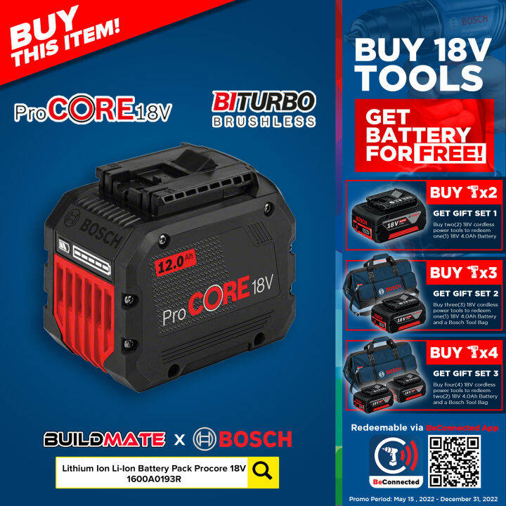 BOSCH Professional Lithium Ion Li-Ion Battery Pack Procore 18v 12.0AH ...