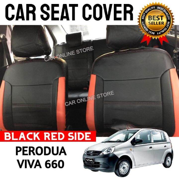 Perodua Viva 660 Car Seat Cover PVC Leather Black with Red Side Cushion ...