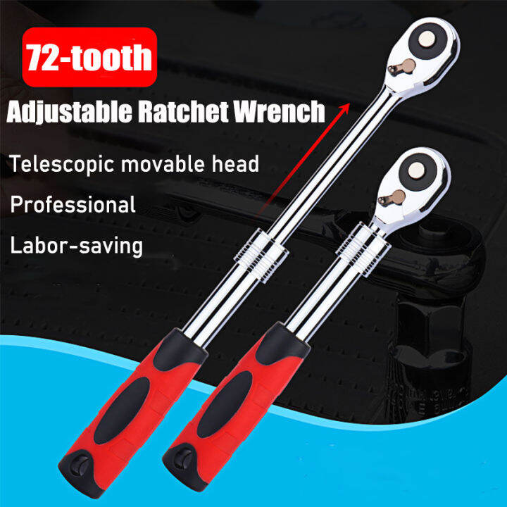 72-Tooth Adjustable Socket Ratchet Wrench 1/2" 3/8" 1/4" Extendable ...