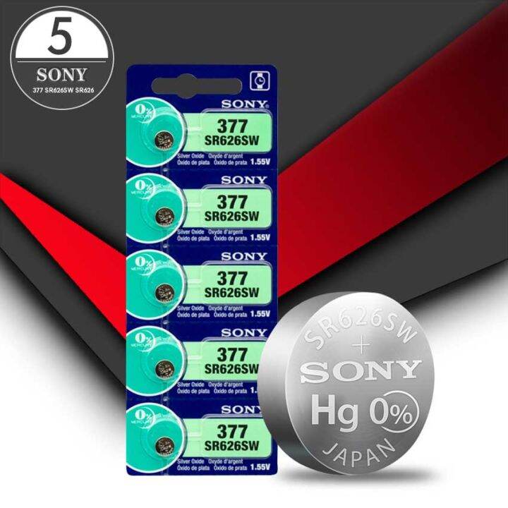 5pc Sony 100 Original 377 SR626SW SR626 AG4 1.55V Silver Oxide Watch Battery SR626SW 377 Button ...