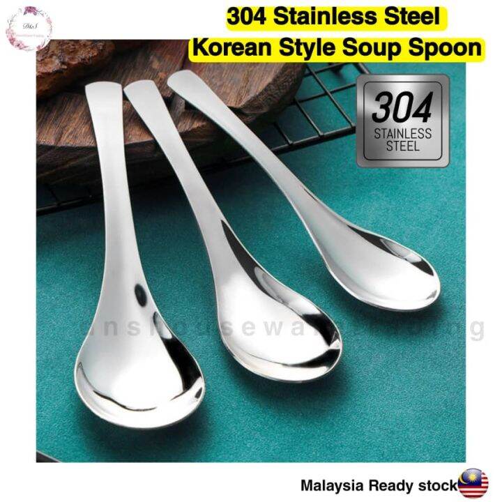 🇲🇾 304 Korean style Stainless steel Soup Spoon Round head Sudu sup ...