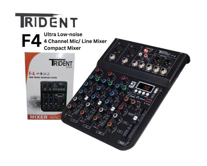 Trident F4 Compact Mixer 4 channel ultra low noise USB Bluetooth 2 Mic ...