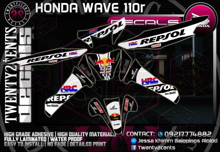 honda wave 110r decals / sticker repsol black white | Lazada PH
