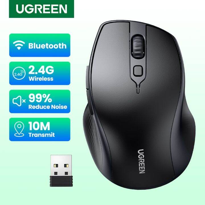 UGREEN Wireless Mouse Bluetooth 5.0 Ergonomic 4000 DPI 6 Mute Buttons ...