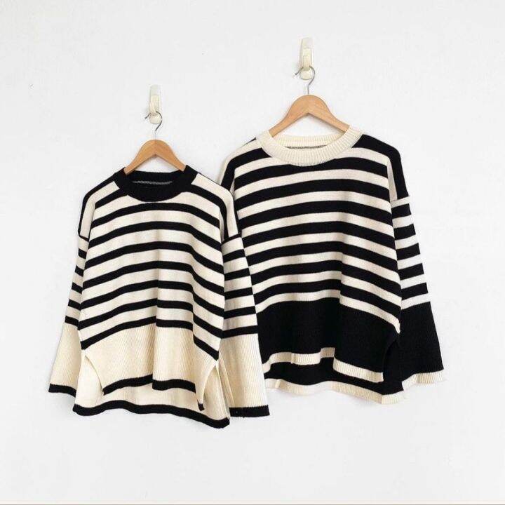 LULAH KNITT/SWEATER RAJUT OVERSIZE MOTIF STRIPE/SWEATER TEBAL | Lazada ...