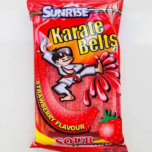 Karate Belts - Strawberry - Sour Candy - ( 36 + 2 = 38 pcs per pack ...