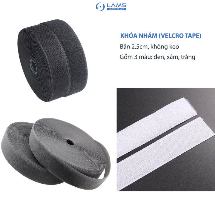 Miếng dán xé bản 2.5cm, băng dính gai velcro tape/ khóa nhám không keo (1 set) màu xám, đen ...