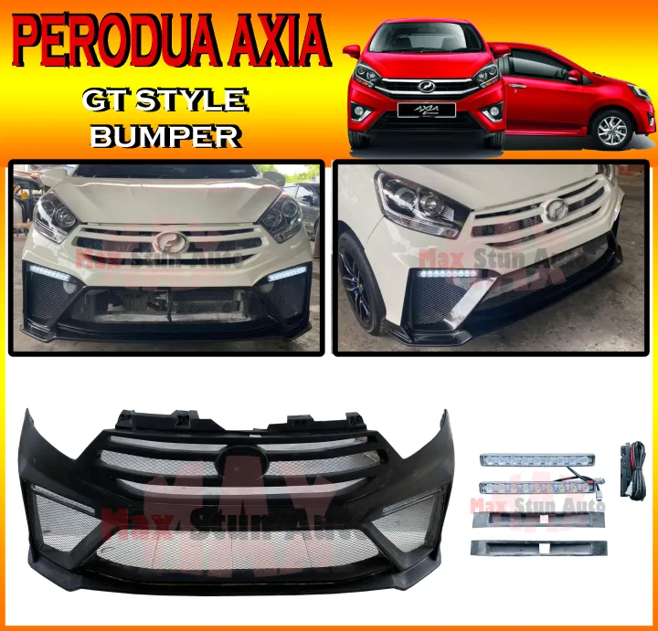 PERODUA AXIA 2017-2021 GT STYLE FRONT BUMPER WITH DAYLIGHT LED (GT) MATERIAL FIBER AXIA GT ...