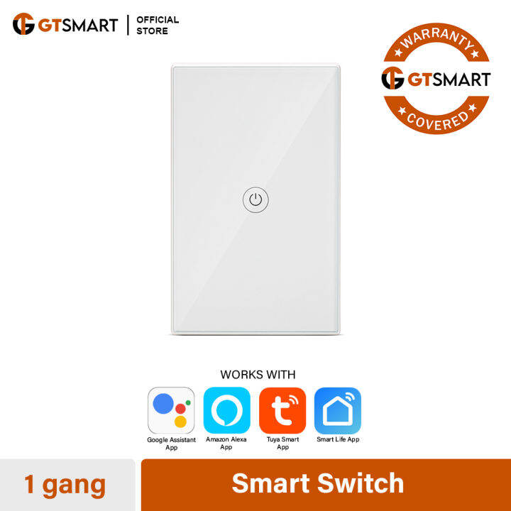 GT Smart Lighting Switch - 1 Gang Glass Touch-Panel, Works with Smart Life/Tuya, Alexa and ...