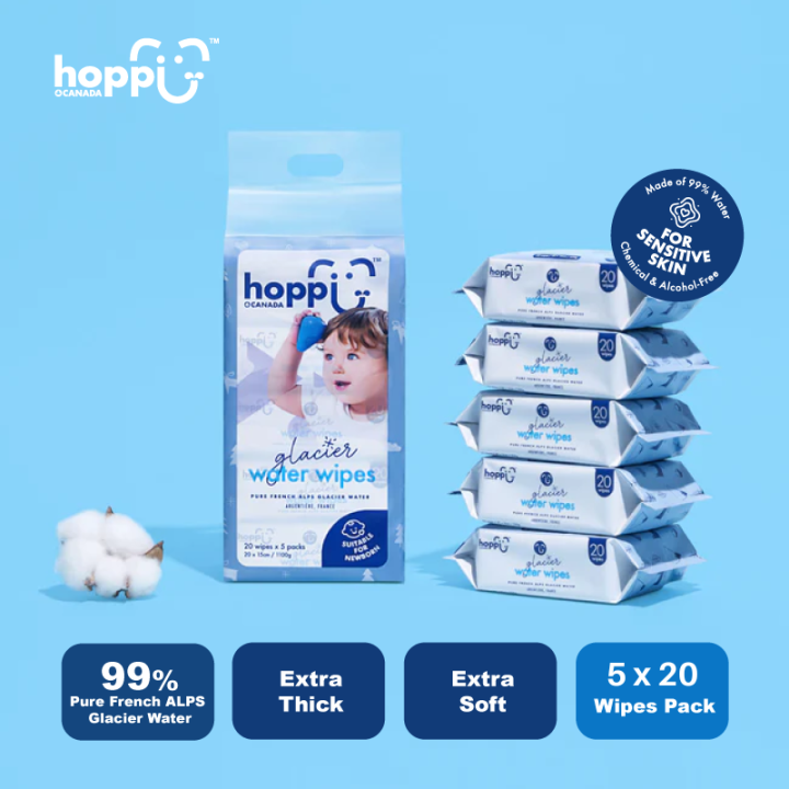 Hoppi Glacier Water Wipes 80's x 2packs | Lazada