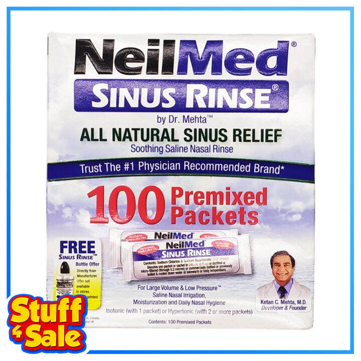 NeilMed Sinus Rinse All Natural Relief Premixed Refill 100 Packets ...