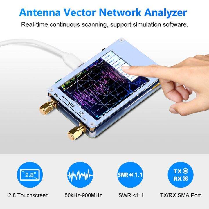 Nano VNA Vector Network Analyzer 50KHz-900MHz Digital Touch Screen Short Wave MF HF VHF UHF ...