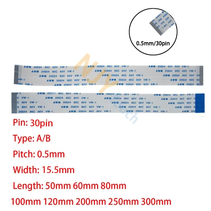 30Pin 0.5mm Pitch FFC FPC AWM 20624 80C 60V VW 1 A B Type Flat Flexible Cable 60/100/150/200/250 ...