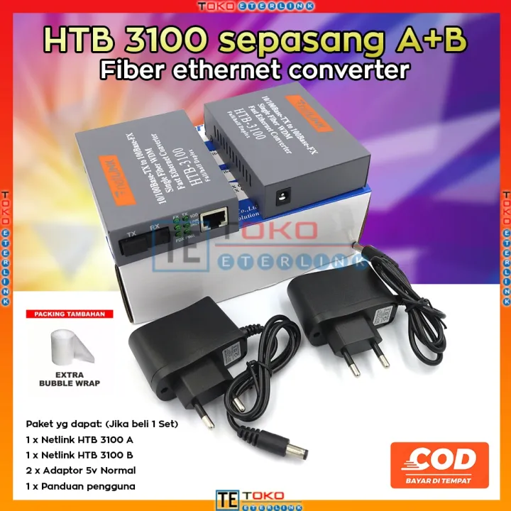 Sepasang Htb 3100 Fiber Optic Media Konverter Single Mode Dengan 5v 2a