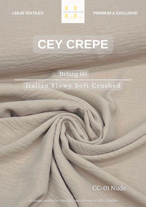 Kain Cey Crepe Italian Flowy Soft Crushed Ironless Bidang 60" Open ...