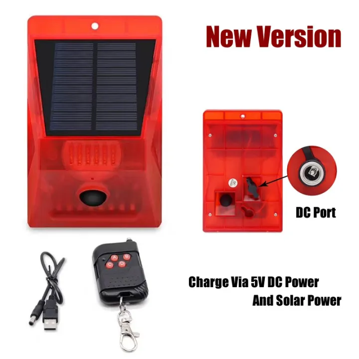 Solar Sound Alert Flash Warning Sound & Light Alarm Motion Sensor Siren ...