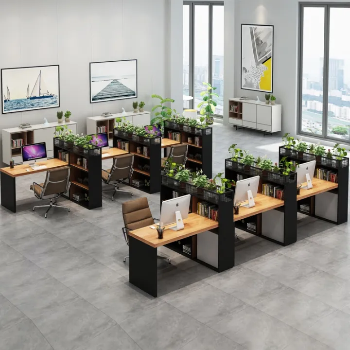 Industrial style solid wood desk Simple modern staff table 4-person ...