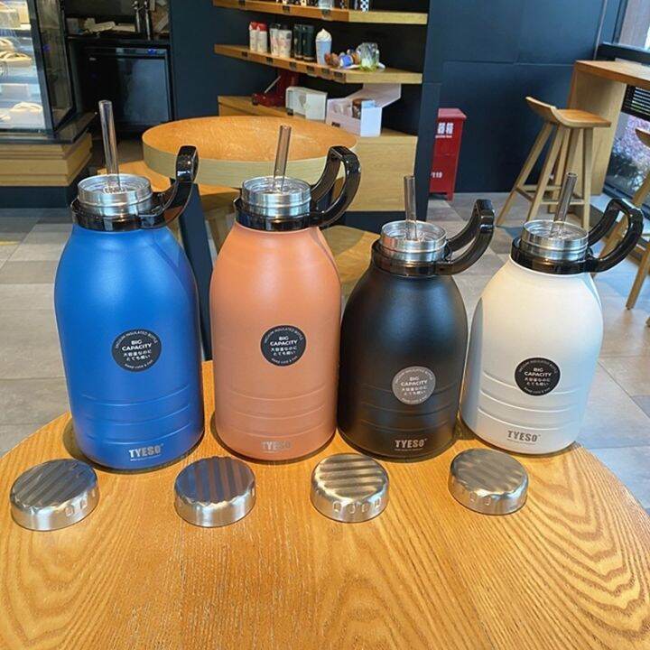TYESO กระติกน้ำสูญญากาศปีนเขา Camping ขวดความร้อน Tumbler ขวดน้ำเก็บอุณหภูมิ ฝาหมุนพร้อมหลอด ...