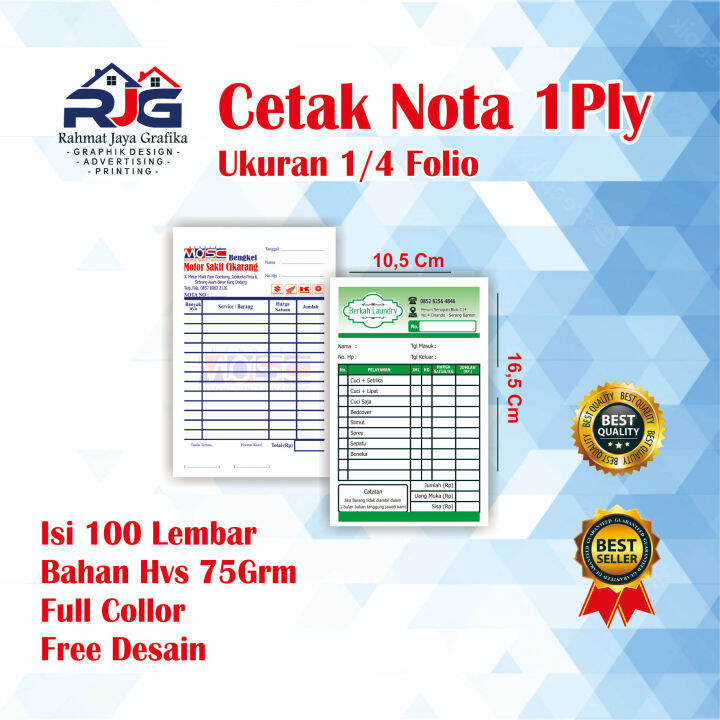 Promo Murah Cetak Nota U.1/4 Folio 1ply isi 100 lembar Nota custom ...