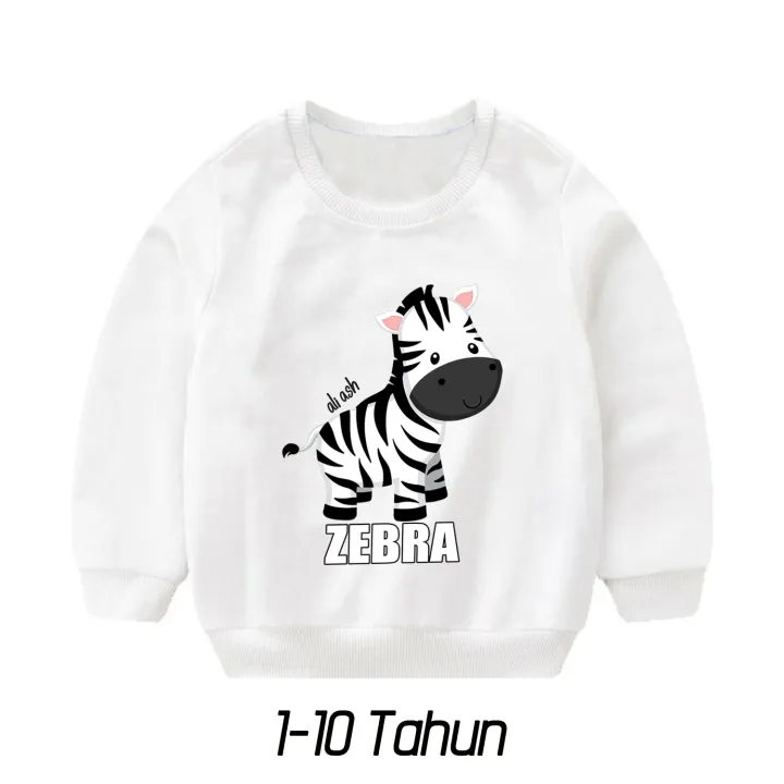 Sweater Anak Baju Anak Hewan Zebra pemakan rumput hitam putih lucu imut Fleece 1-10 Tahun Laki ...