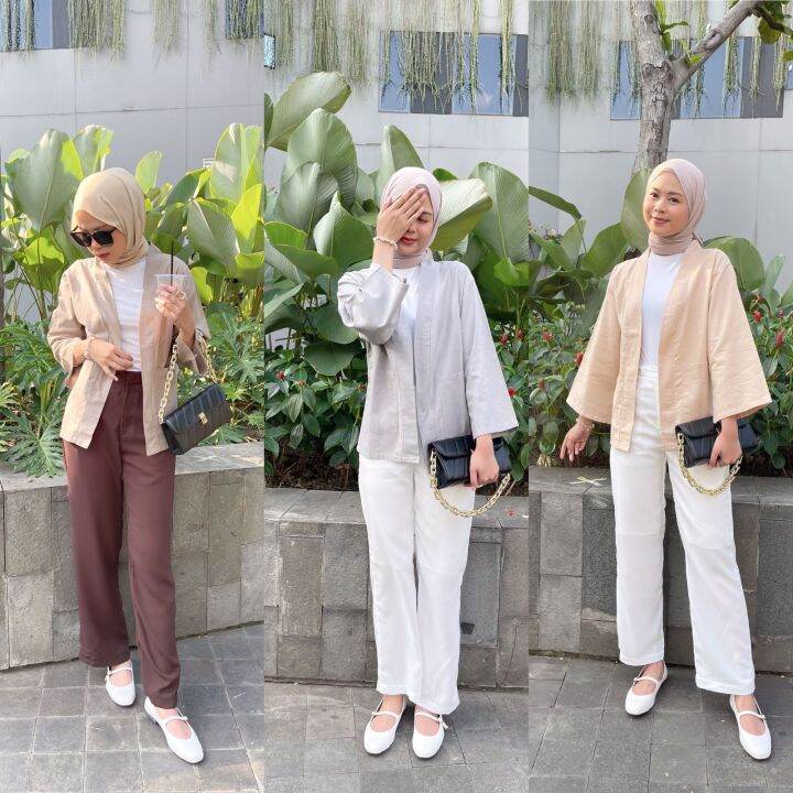 Aria outer linen kimono basic outfit | Lazada Indonesia