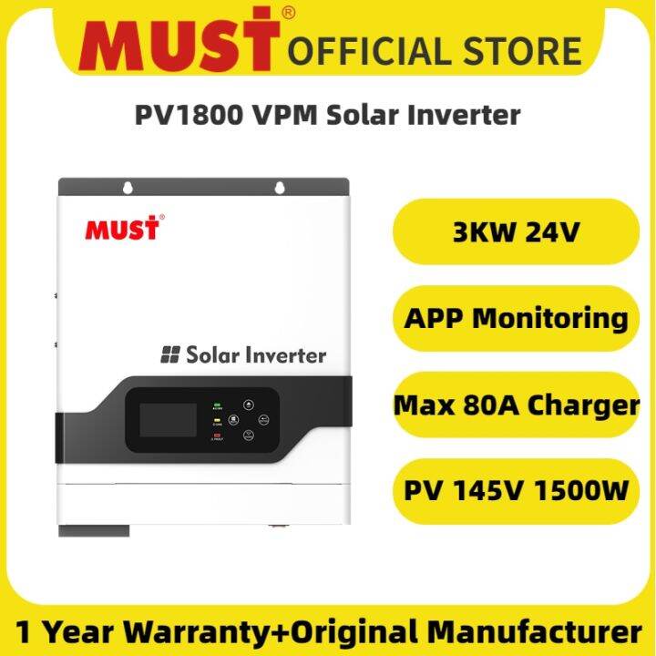 MUST 2023 24V 3KW MPPT Hybrid Off Grid Solar Inverter PV1800 VPM 3000W ...