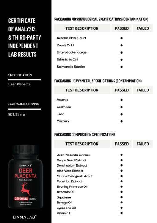 EINNALAB HIGHEST Deer Placenta 25000mg Dosage 1Bottle / 60 Capsule Made in New Zealand | purtier ...