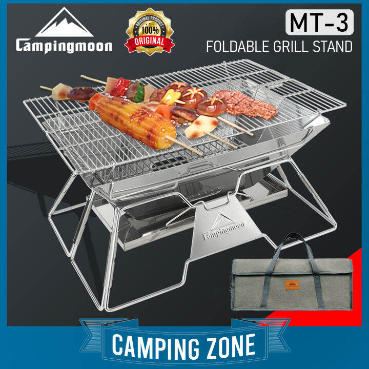 CAMPINGMOON MT3 Foldable Grill Barbecue Pit Stove Stainless Steel BBQ Grill Stand Carry Bag ...
