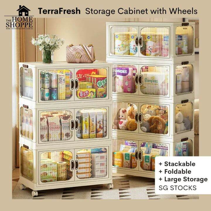 SG Stackable Foldable Kitchen Home Storage Cabinet with wheels 2 TIER ...