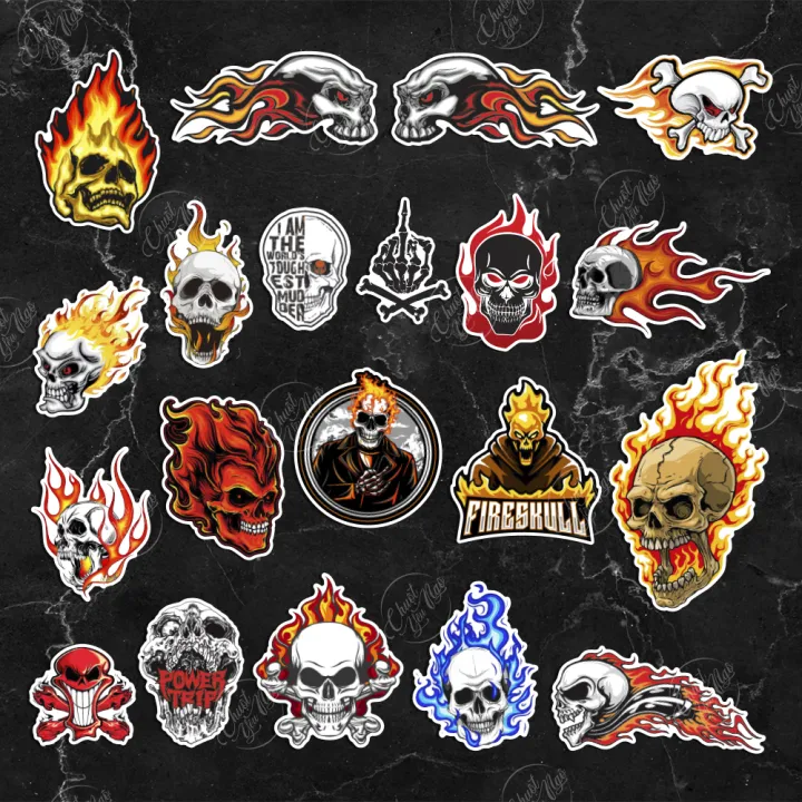 Bộ 20 hình dán decal sticker đầu lâu lửa | Lazada.vn