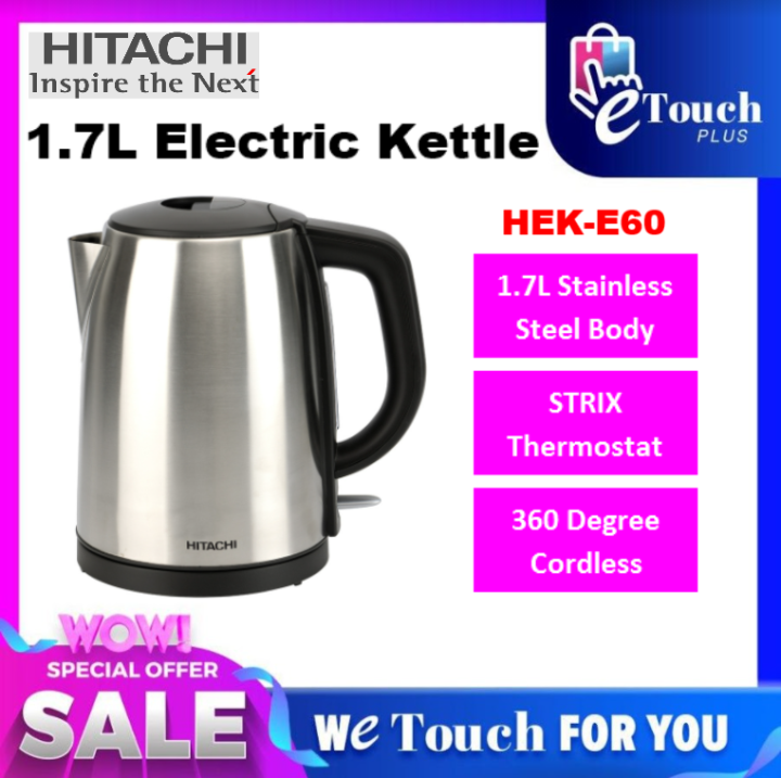 Hitachi [ HEK-E60 ] 1.7 Liter Stainless Steel Body Electric Kettle With ...