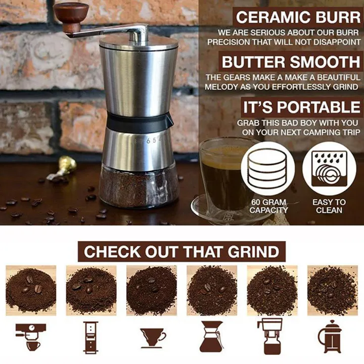 Manual Coffee Grinder Hand Crank Stainless Steel Ceramic Grinding Core ...