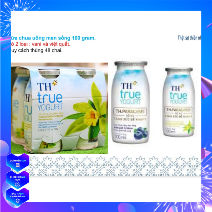 6 Lốc sữa chua uống men sống TH true milk 100ml × 24 chai ( vani / việt ...