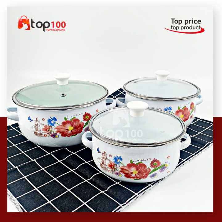 Top100 - Panci Enamel Set Tebal Panci 3 Susun Soup Pot Sauce Pan Jadul ...