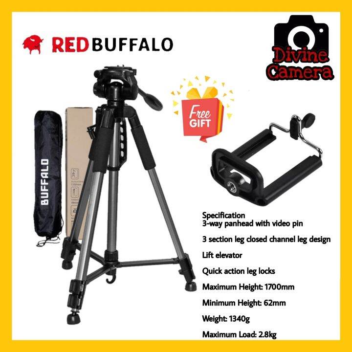 Red Buffalo TR-780 Professional Video Tripod with 3-Way, Pan-and-Tilt ...
