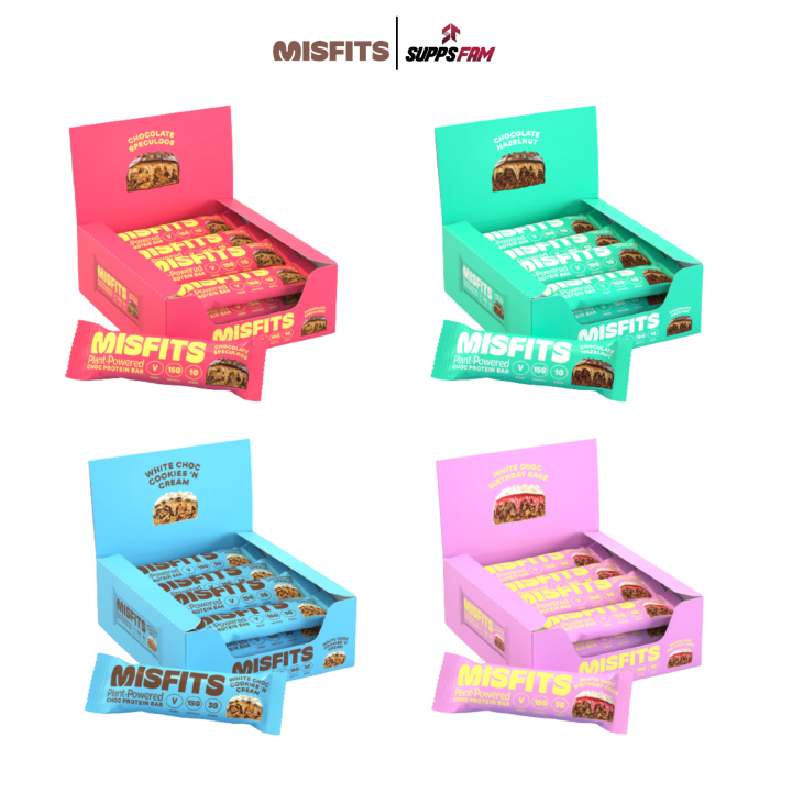 Misfits Vegan Protein Bar, All Flavors (Box of 12) , Plant Based High ...