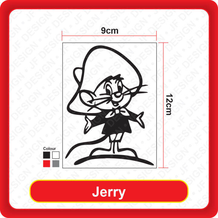 Quality Car Sticker Jerry [9cm x 12cm][Sticker Cutting][Black/White/Red ...