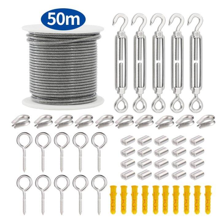 SGYM 56PCS/Set 50 Meter Steel PVC Coated Flexible Wire Rope Soft Cable Transparent Stainless ...