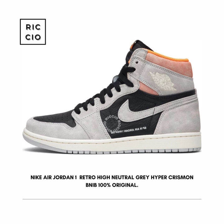 NIKE Air Jordan 1 Retro High Neutral Grey Hyper Crimson 100%Genuine ...