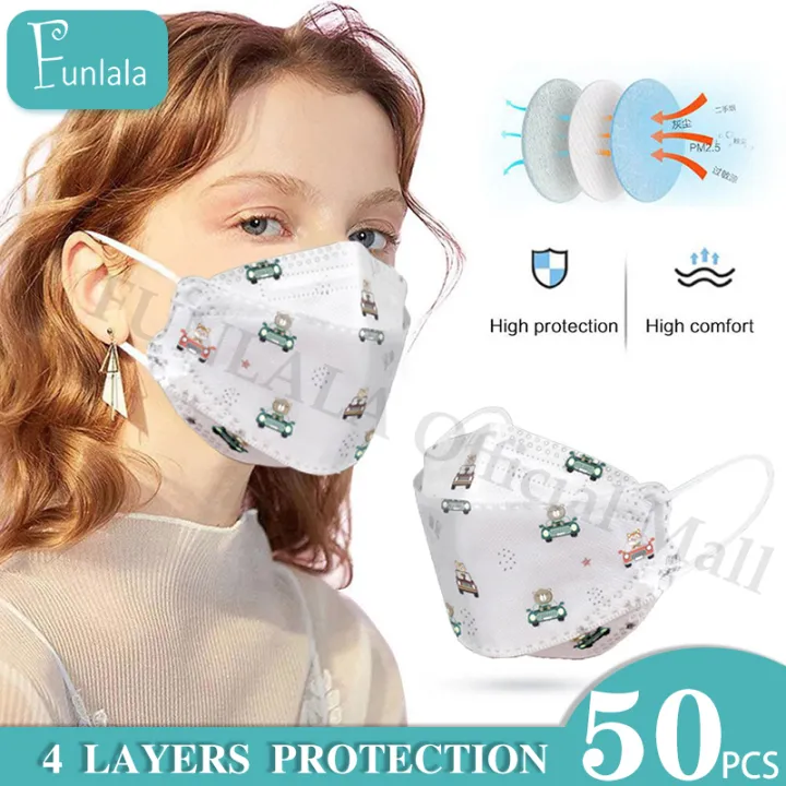 FUNLALA 50PCS Nano Fiber KF94 Kids Face Mask 4 Layer Non-woven ...