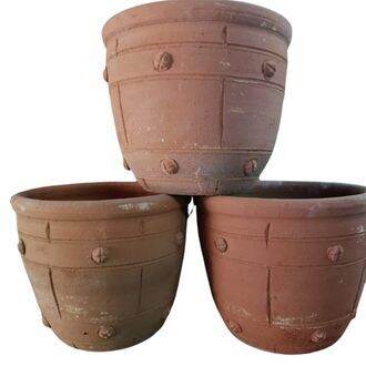 CLAY POT PASO FOR PLANTS UNPAINTED BARREL AND PALMERA LEAVES DESIGN ...