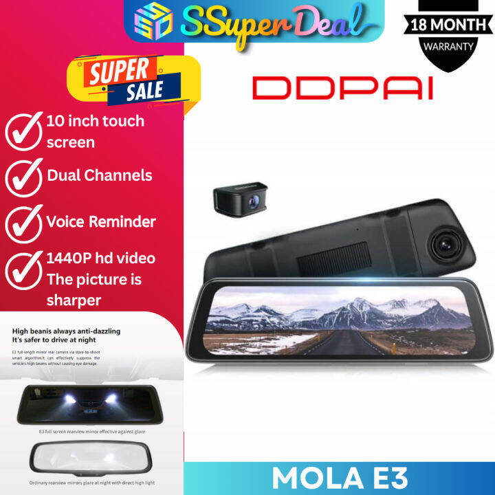 DDPAI Dashcam Mola E3 1440P Full HD Rearview Mirror Dash Cam DVR Car Camera Recorder | Lazada