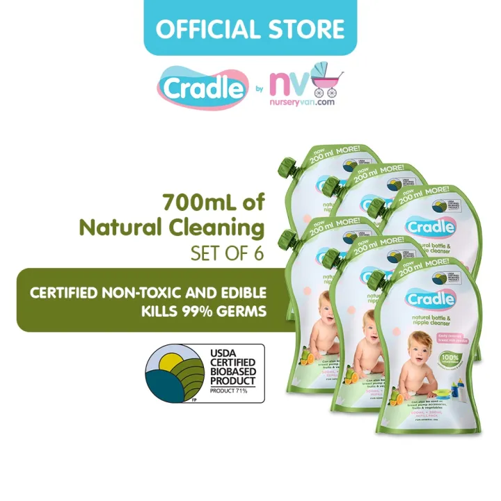 Cradle Natural Baby Bottle Wash & Nipple Cleaner (x6) - 100% natural ...