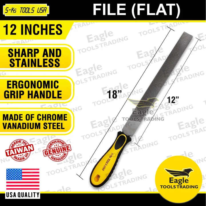 S-Ks Tools USA Flat File 12inch with Rubber Grip Handle Flat file ...