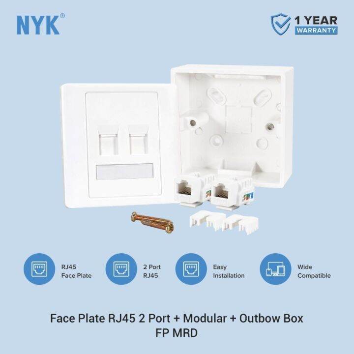 Faceplate outbow rj45 nyk 2 port w/ modular 10/100Mbps ethernet - Face ...