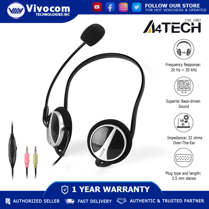 A4TECH HS-5P Internet Headset with Mic (Black) | Lazada PH