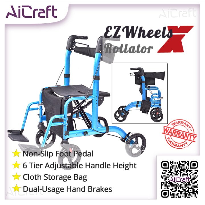 🍀 [SG STOCK] EZWheels-X Rollator Walking Frame Seat 4 Wheels Silent ...