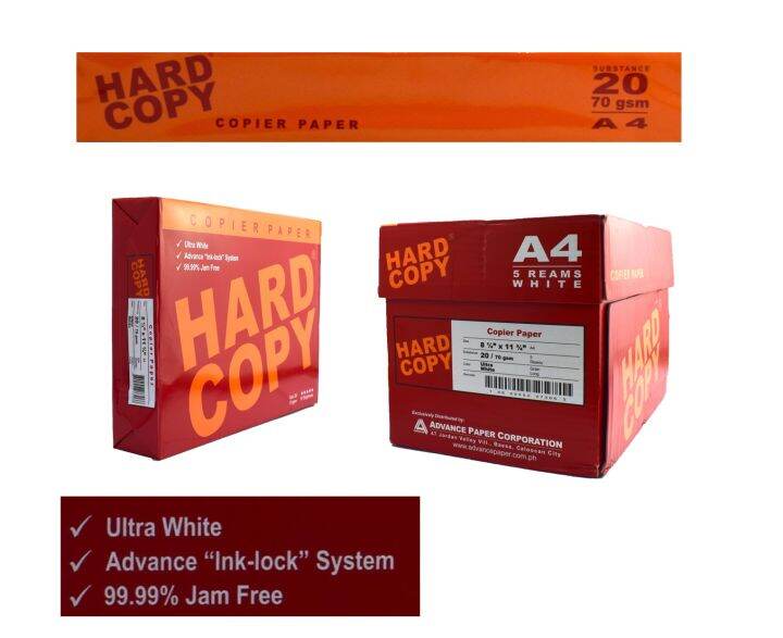 Hard Copy Bond Paper 1 Ream 500 Sheets A4 Bond Paper 70gsm ( 8 1/4" X ...